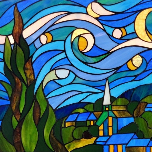 Starry Night Van Gogh in Stained Glass | Etsy
