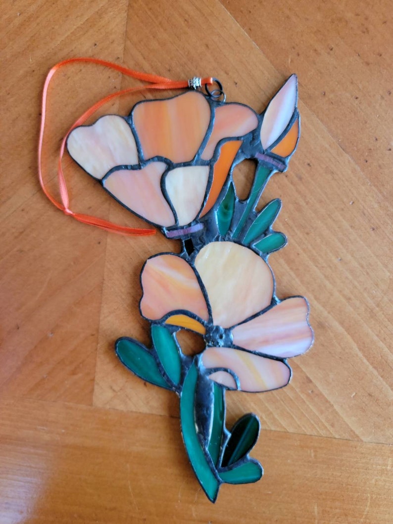 Golden California Poppy Stained Glass | Etsy