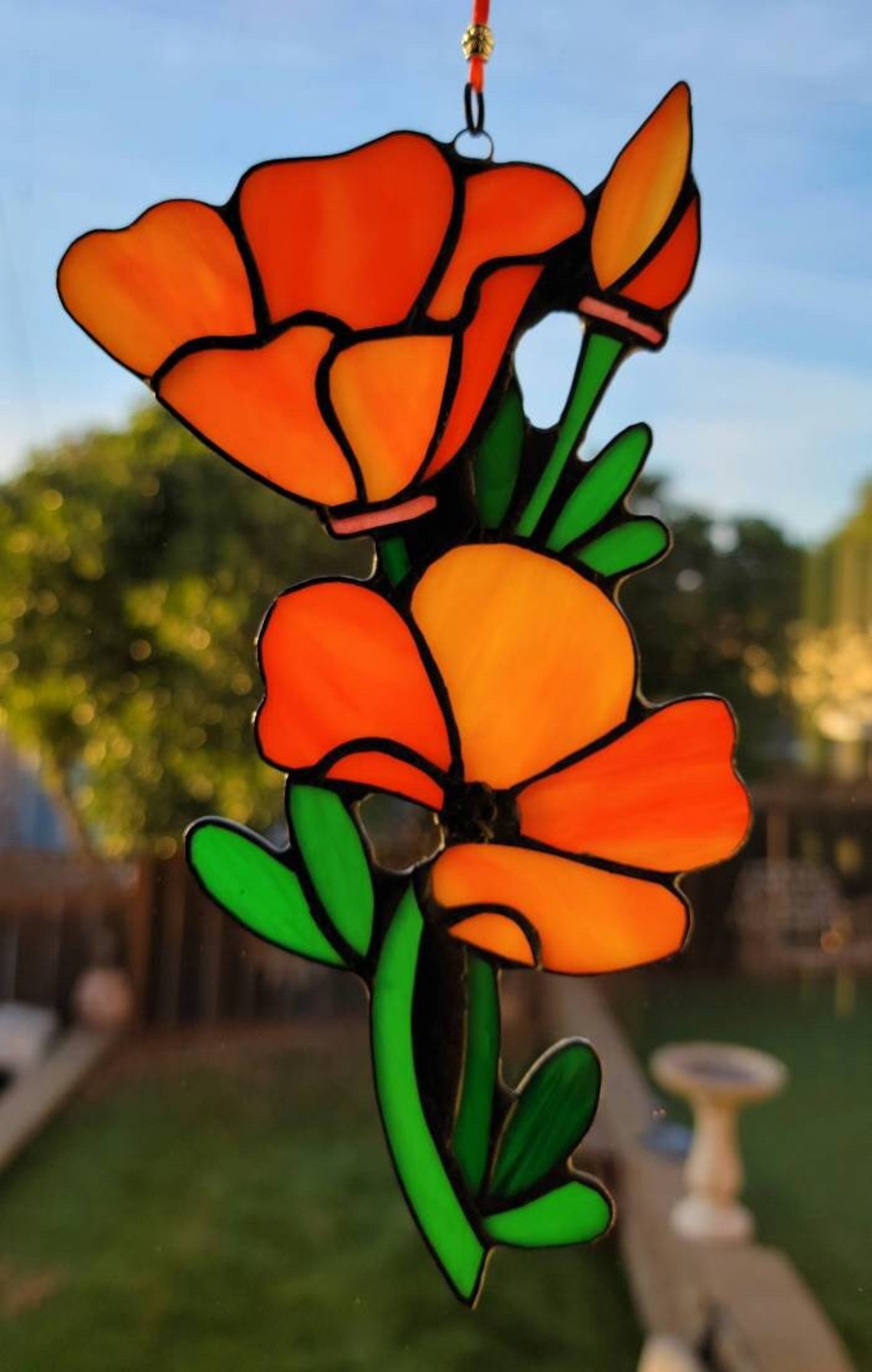 Golden California Poppy Stained Glass | Etsy