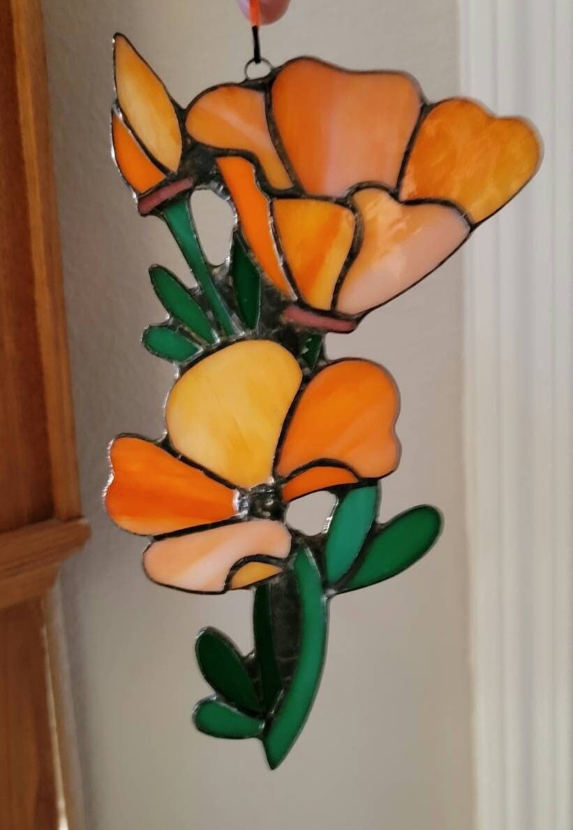 Golden California Poppy Stained Glass | Etsy