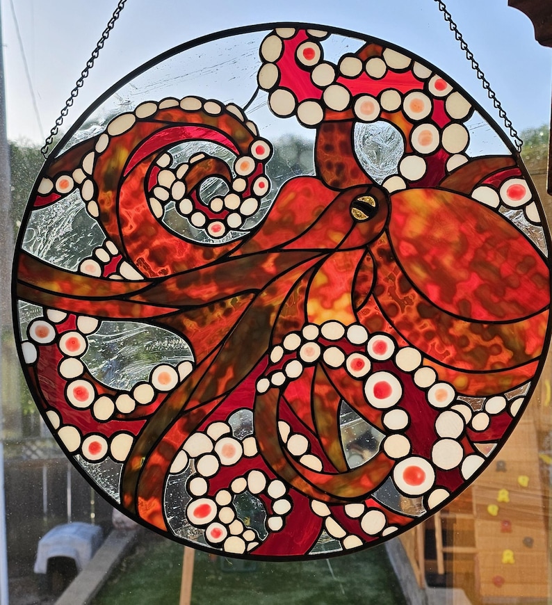 Stained Glass Red Octopus - Etsy