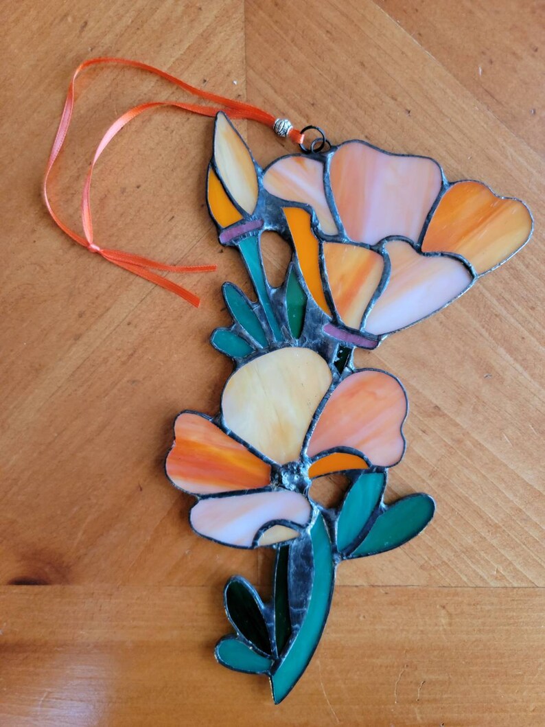 Golden California Poppy Stained Glass | Etsy