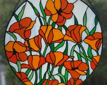 Golden California Poppy Stained Glass | Etsy