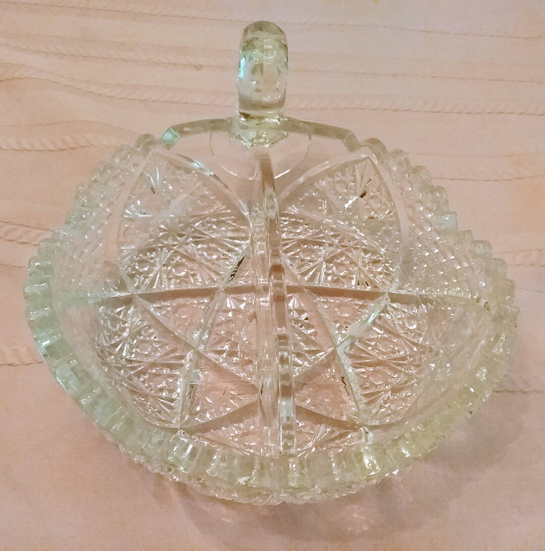 Vintage Lead Crystal Dish With Finger Loop Handle and 2 Compartments - Etsy