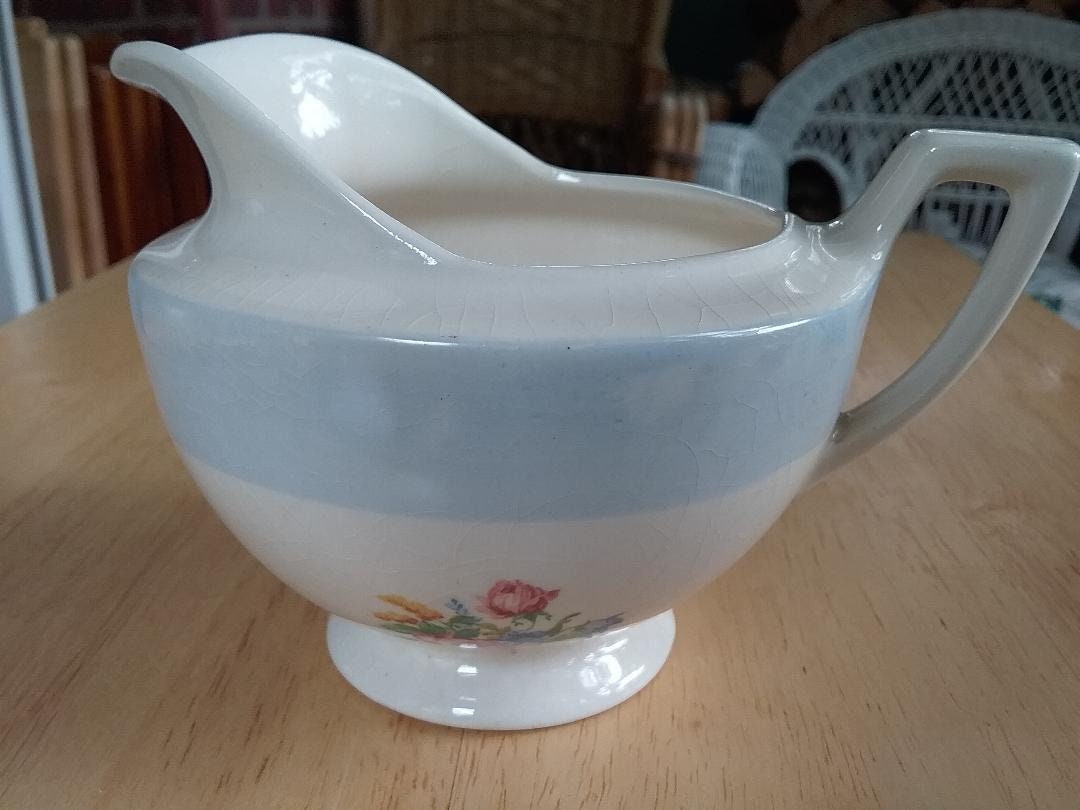 Beige Ceramic Pitcher With Blue Band - Etsy