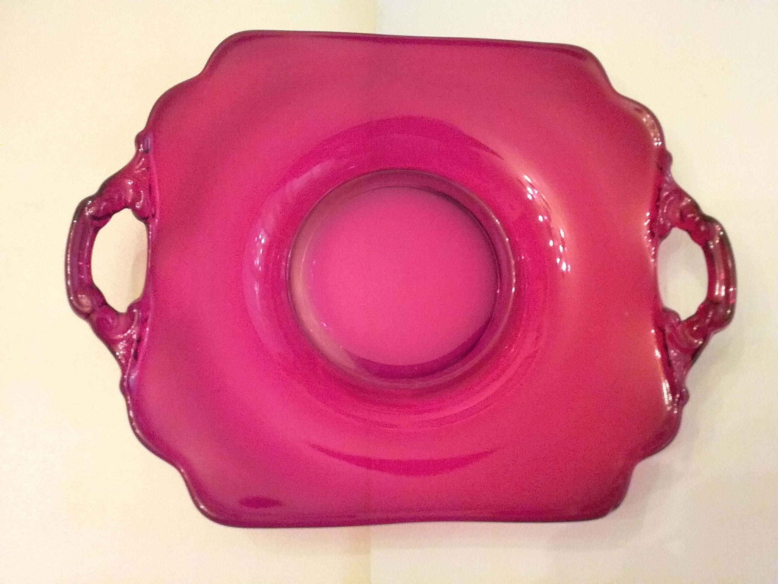 Beautiful Vintage Ruby Red Square Plate With Handles - Etsy