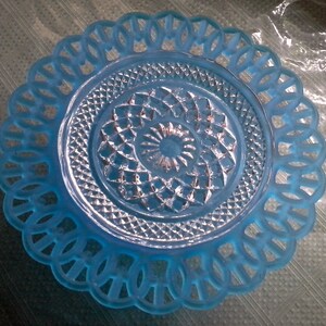 Blue Glass Serving Dish With Scalloped Edges on Pedestal Dessert Stand ...
