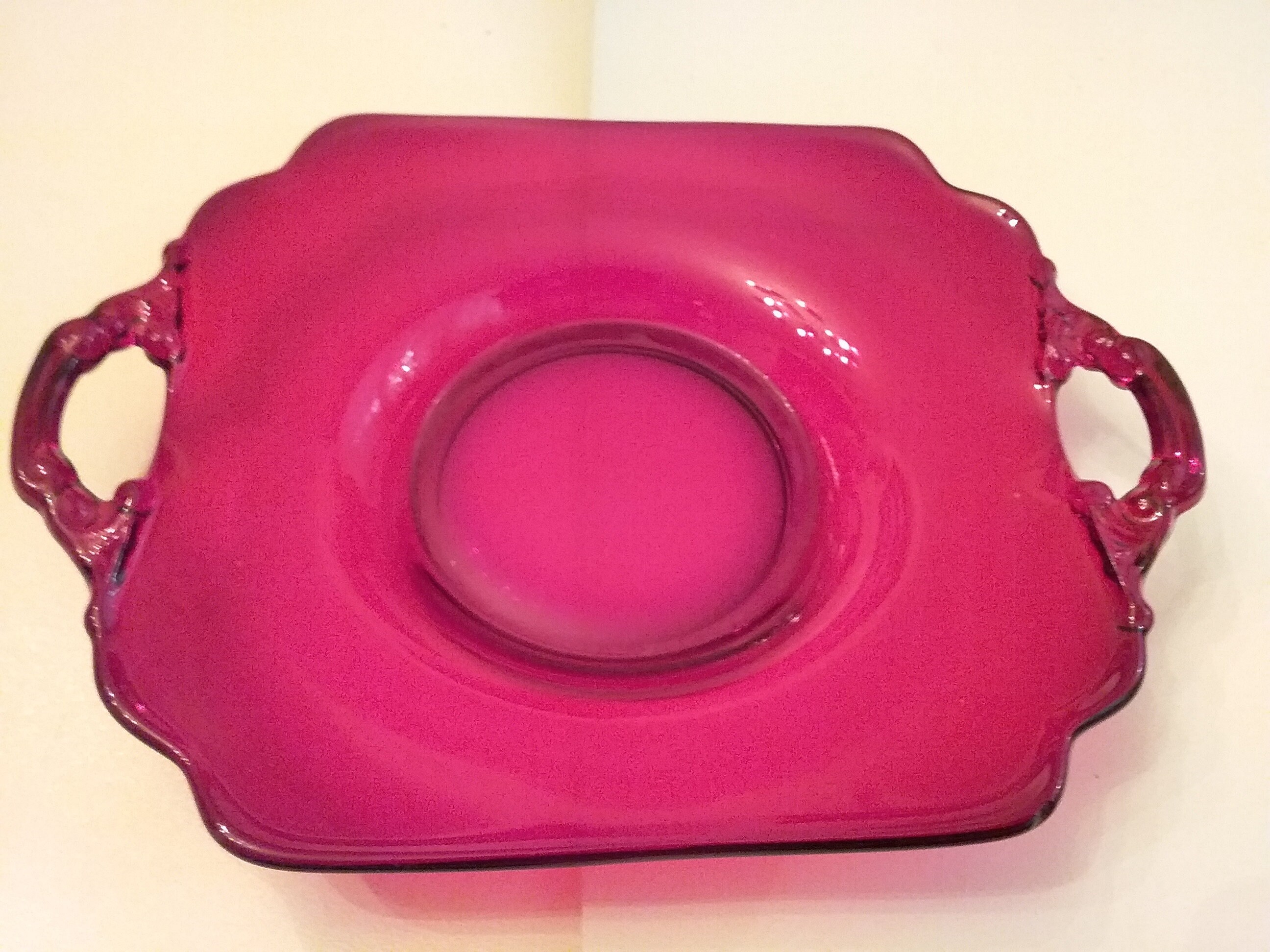 Beautiful Vintage Ruby Red Square Plate With Handles - Etsy