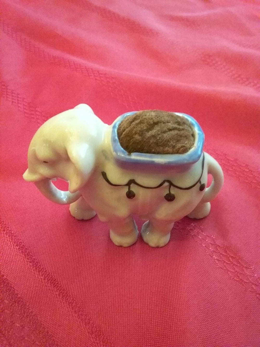 Vintage Bone China Elephant With Box Seat Pin Cushion - Etsy