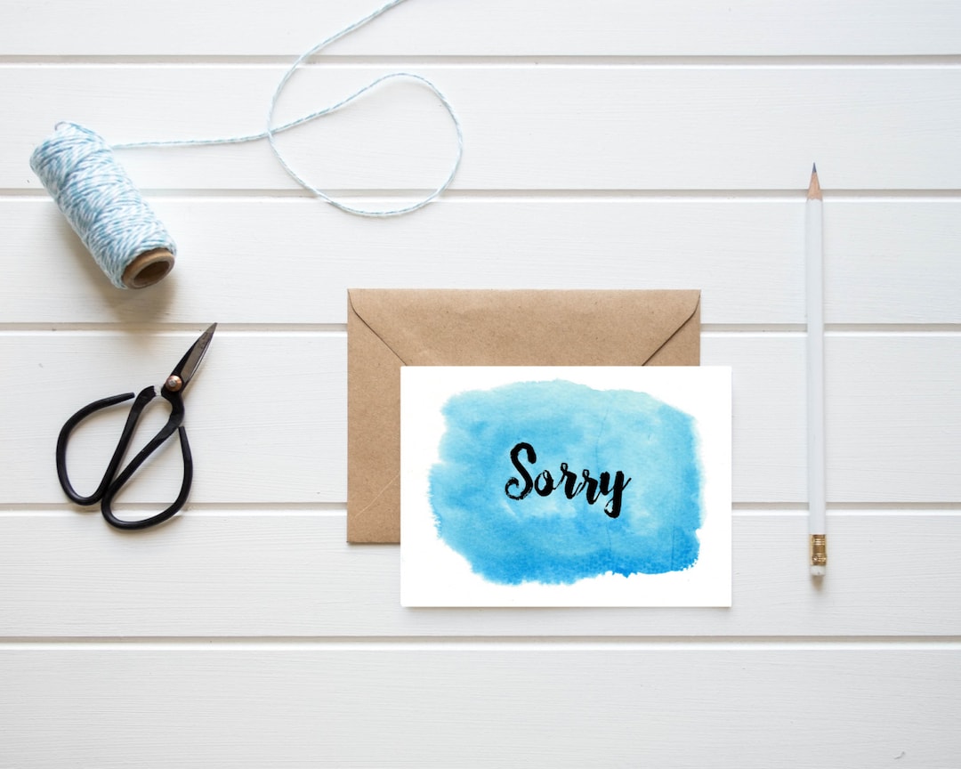 Sorry Card, Minimal Blue Handmade Watercolor Printable Greeting Card - Etsy