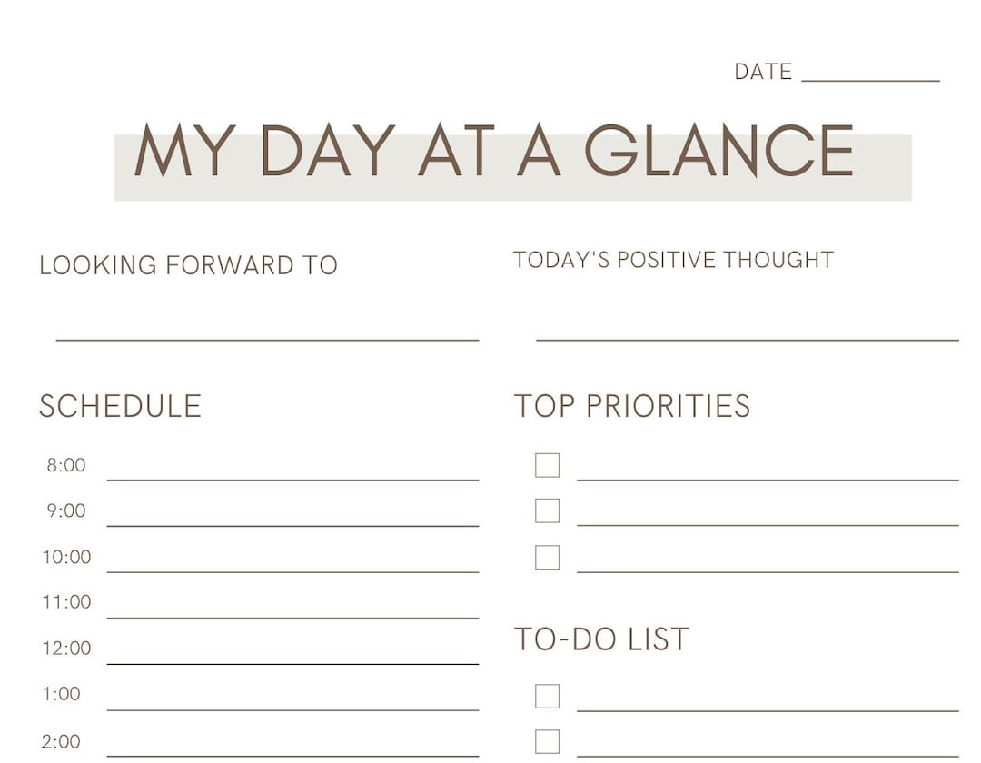 Printable, Customizable Daily Schedule to Organize Events and Thoughts ...