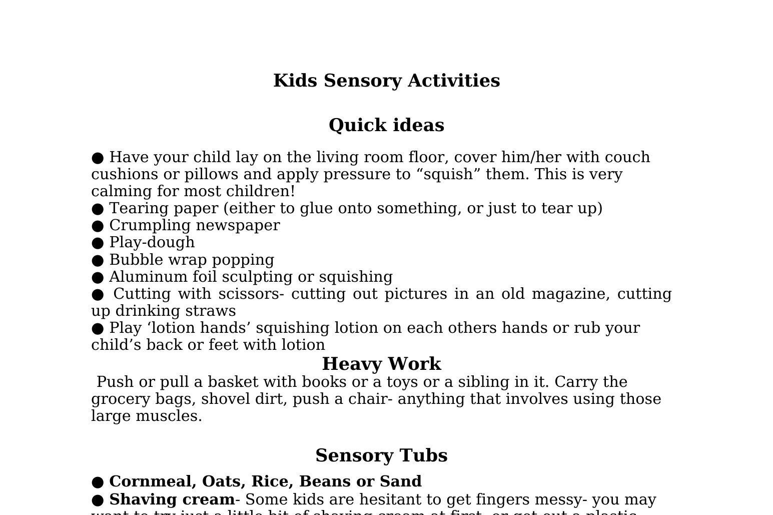 Sensory Strategies quick List For Home Etsy