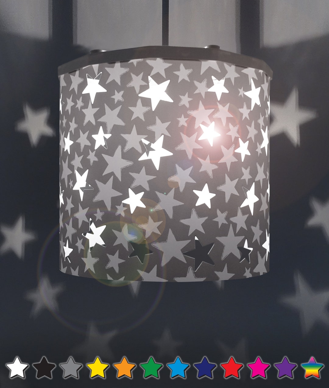 Grey Stars Lampshade Ideal for Nursery Beautiful Night Light Stars ...
