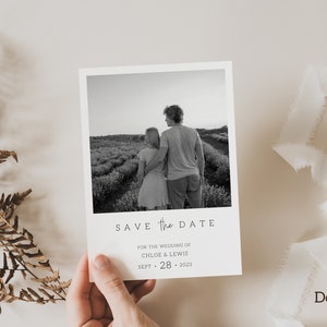 Save the Date Cards Script Font Photo Polaroid Style Monochrome ...