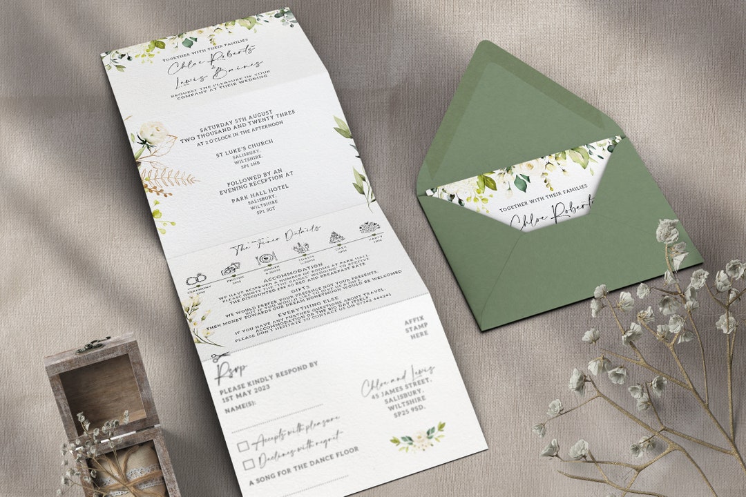 Wedding Invitation, Concertina Wedding Invites, Folded Wedding Invite ...