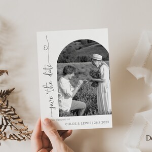 Save the Date Cards Script Font Photo Polaroid Style Monochrome ...