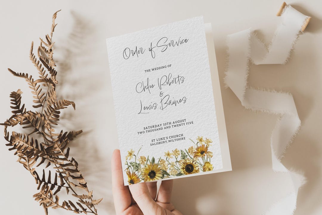 Sunflower Order of Service, Wedding Booklet, Autumnal Wedding Programme ...