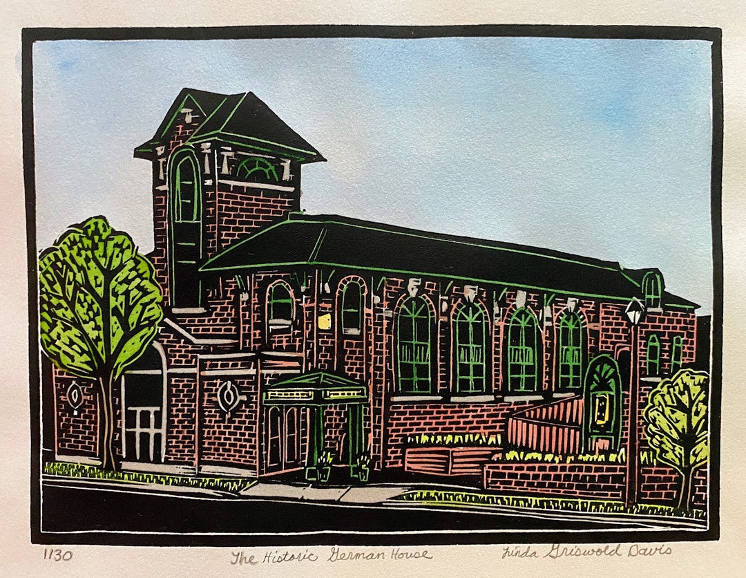 The Historic German House, Rochester, NY, Linocut Print, Handcolored ...