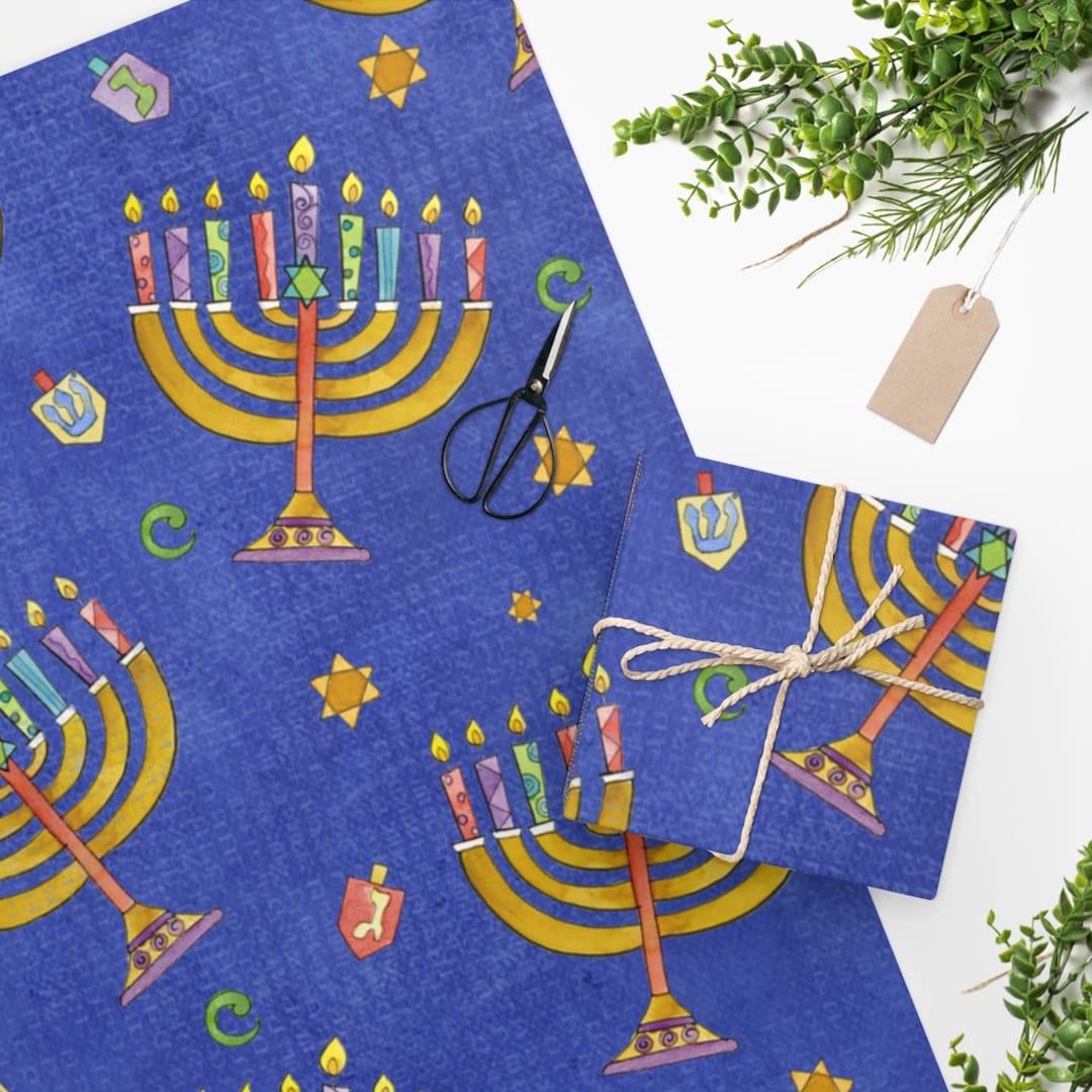 Gift Wrap, Hanukkah, Wrapping Paper, Festival of Lights, Blue, Menorah ...