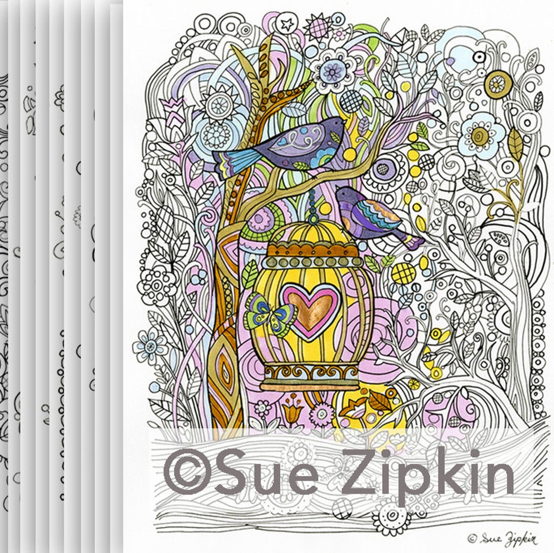 Sue Zipkin Printable Set of 10 Jumbo Pack Mixed Art Coloring Book Pages ...