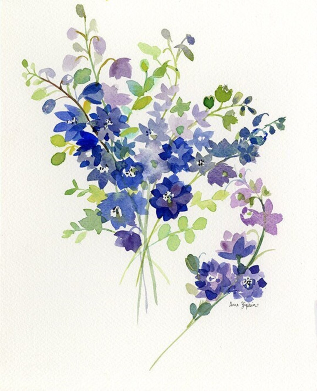 Delphinium Blue Flowers, Original Watercolor Painting by Sue Zipkin ...