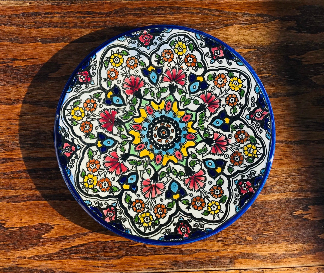 Floral Ceramic Wall Plate: Hand-painted Palestinian Art - Etsy