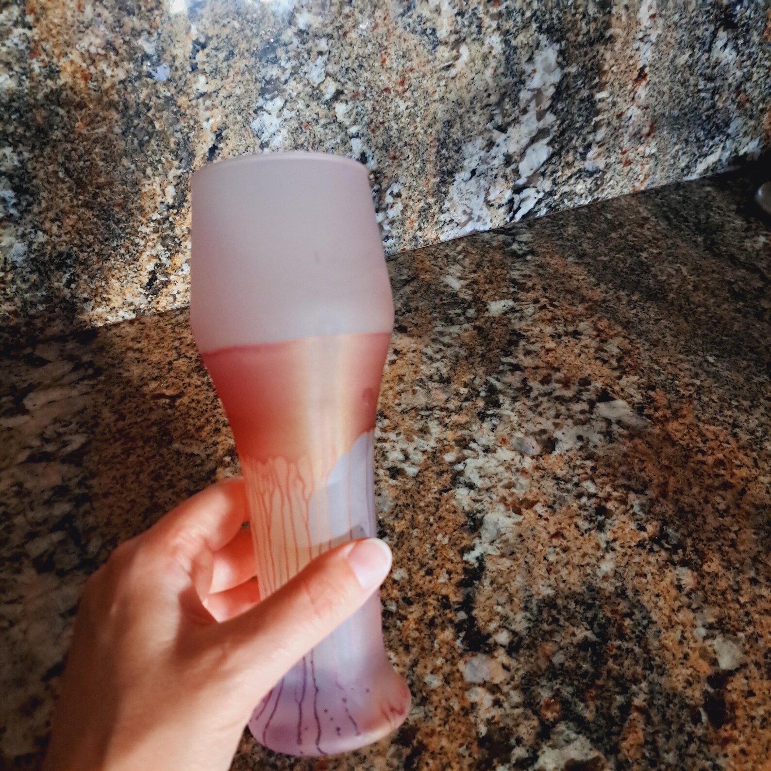 Golden Reddish Pink Long Vintage German Glass Cup 12 Fl Ounce , Romantic Hostess Gifts, Wedding ...