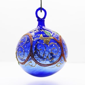 Golden Glittered Blue Blown Glass Ball Ornaments , Palestinian Hebron ...