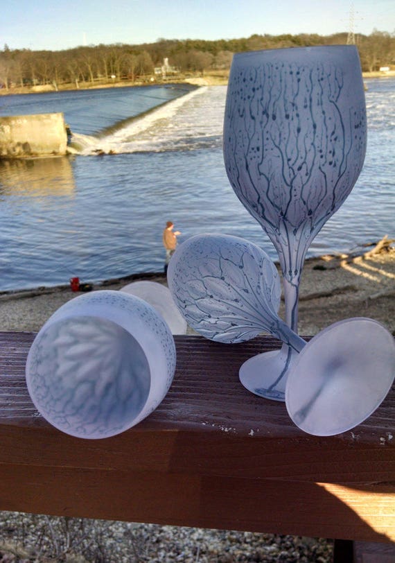 Set of 3 Silver Grey Glass Goblets Lead Free German Crystal | Etsy