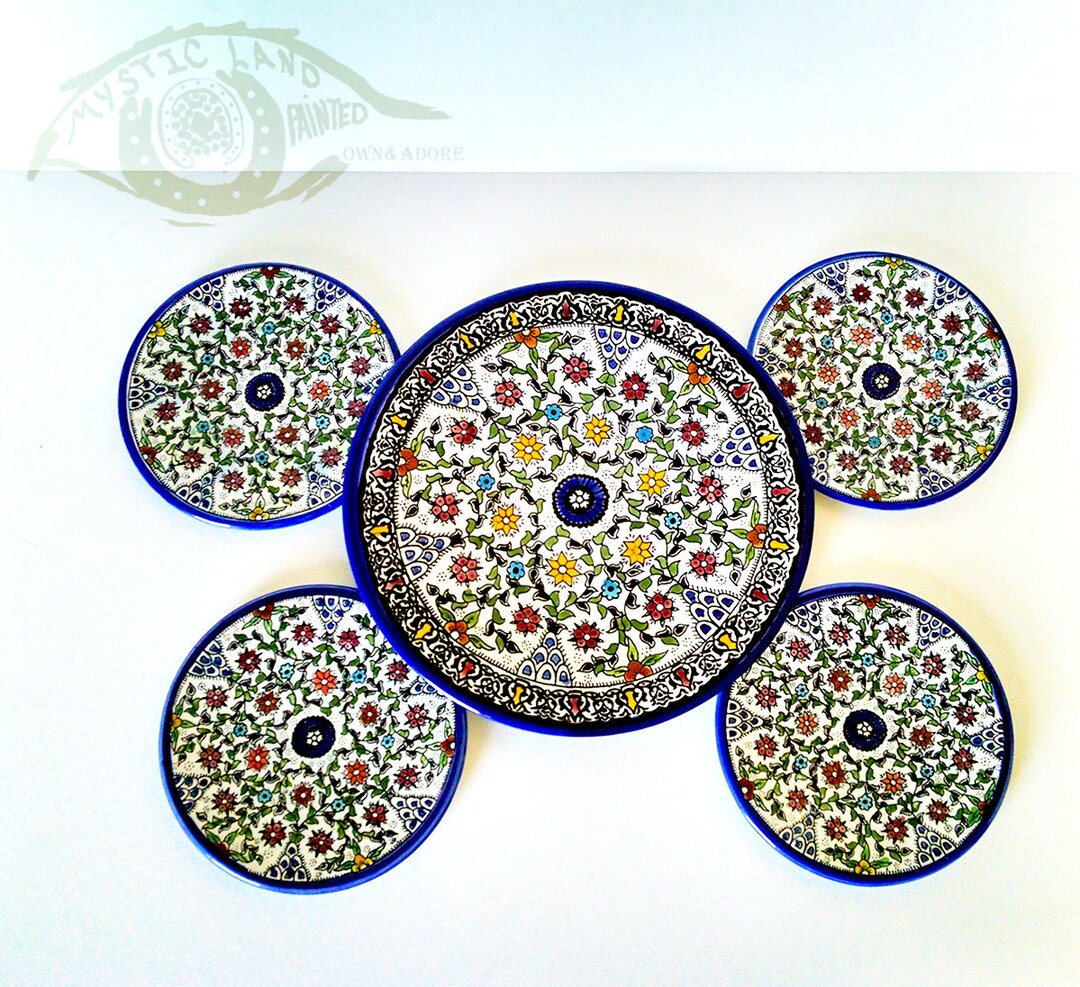 Set of 5 | Handmade Dinner Plates | decorative Hand Painted Yellow, Red ...