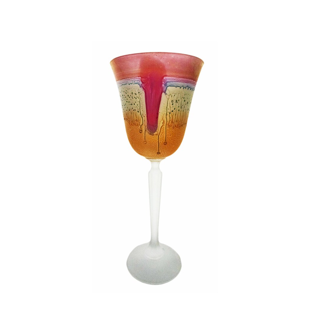 Set of 6 Golden Sheen Red & Blue on Bronze Cocktail Crystal Foot Glass ...