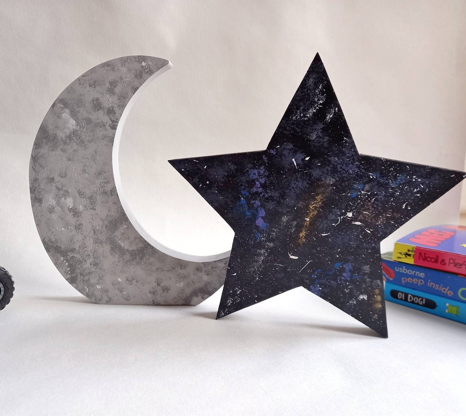 Wooden Star and Moon Shelfie, Space Themed Decor, Galaxy Kids Bedroom ...