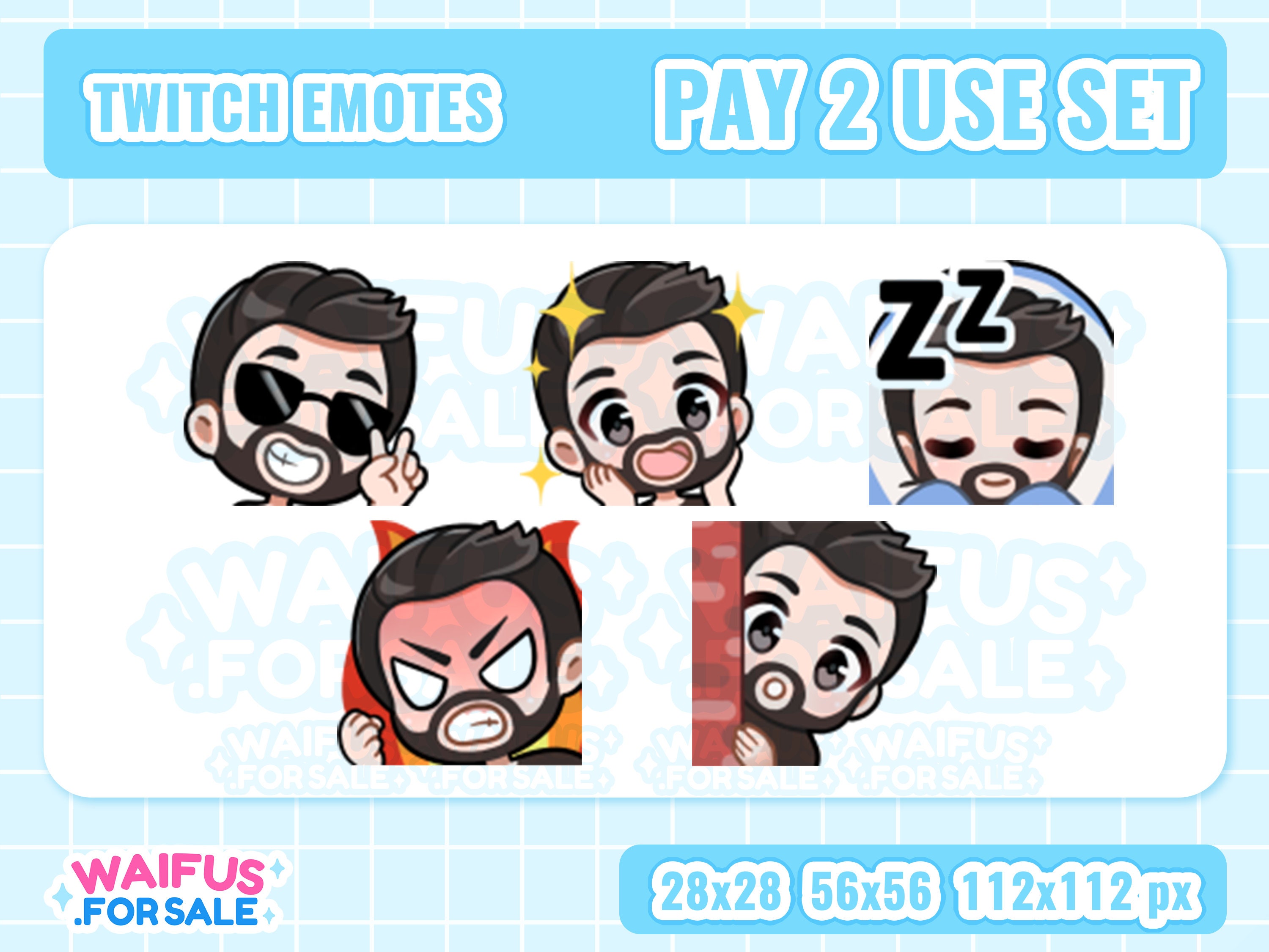Pay 2 Use Twitch Emotes Beard Black Hair Light Skin - Etsy Australia