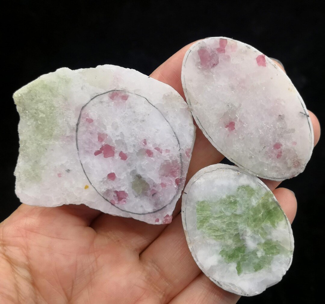 3pcs=usd25, Cut Slab, Pink Spinel in White Marble, Green Pargasite in ...