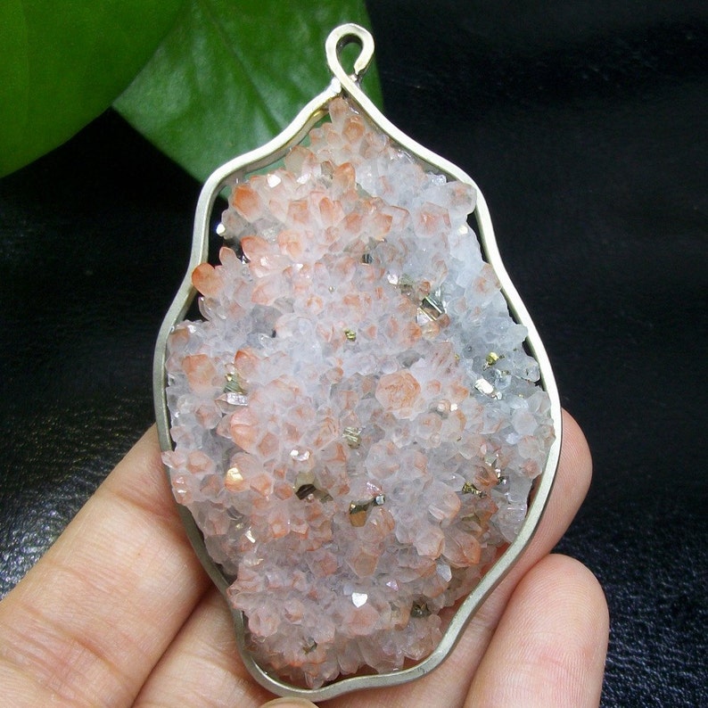 Natural Druzy Red Quartz & Pyrite with Nickel and Copper alloy | Etsy