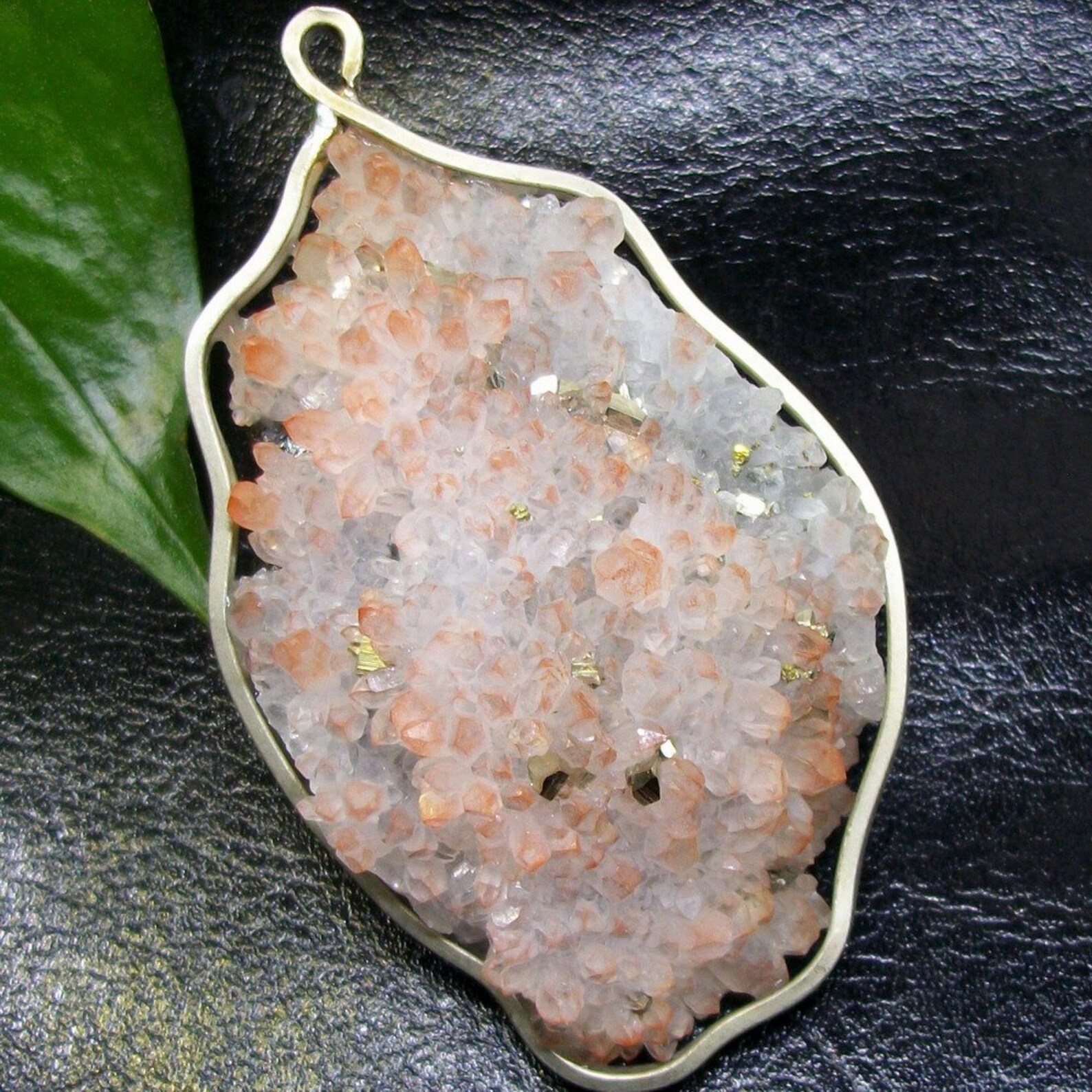 Natural Druzy Red Quartz & Pyrite With Nickel and Copper Alloy - Etsy