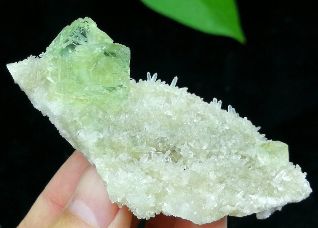 75mm Clear Transparent Stepped Cubic Green Fluorite on Drusy - Etsy