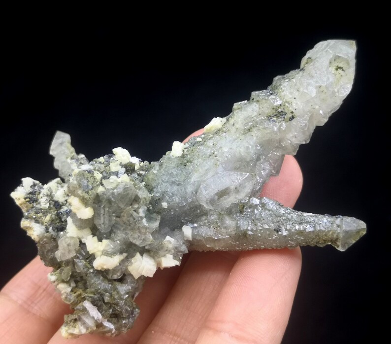 71mm Unusual Skeletal Quartz With Black Magnetite & White Dolomite ...