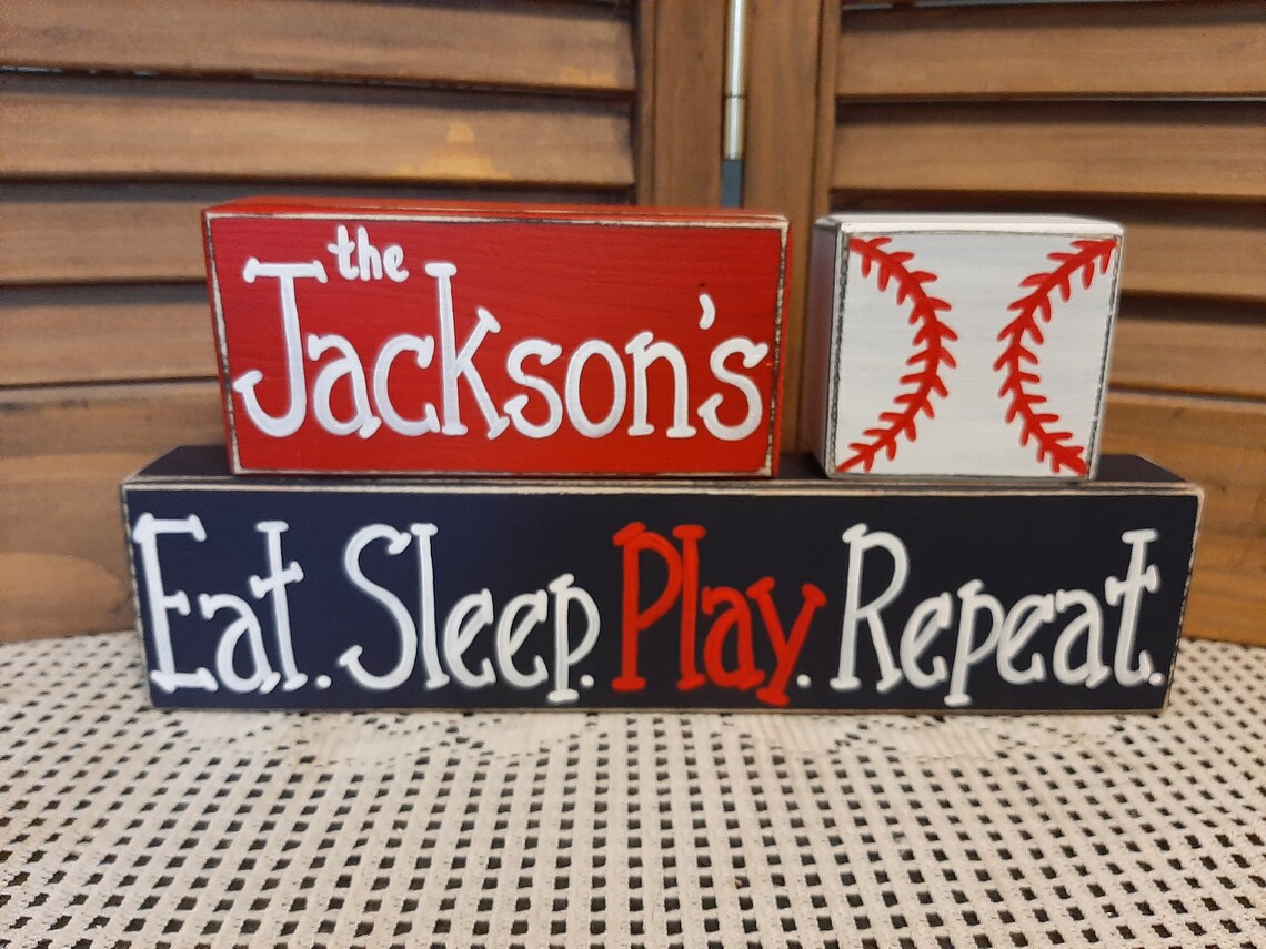 Baseball Wood Primitive Stacking Block Set Personalized Wooden - Etsy