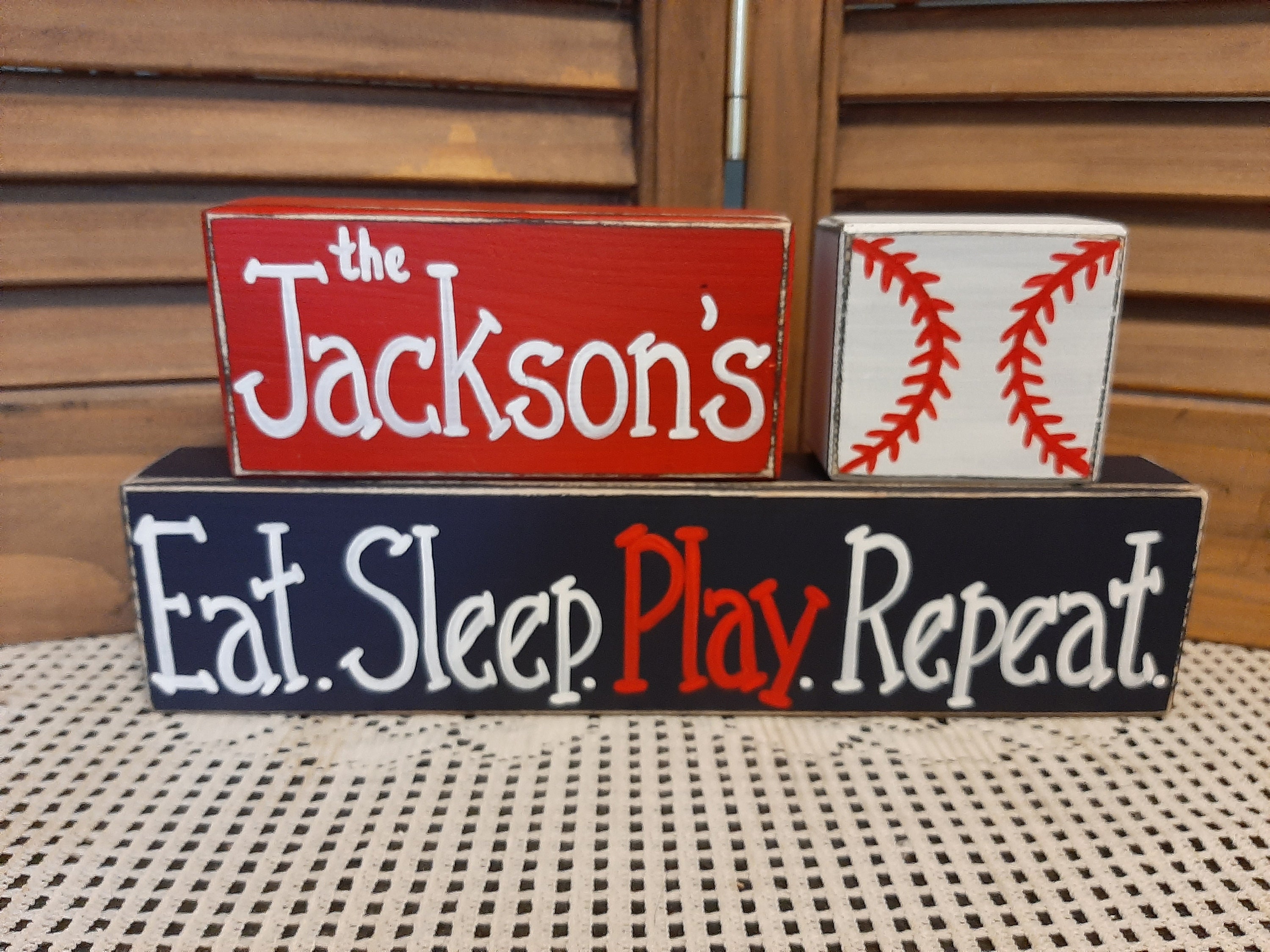 Baseball Wood Primitive Stacking Block Set Personalized Wooden Name ...