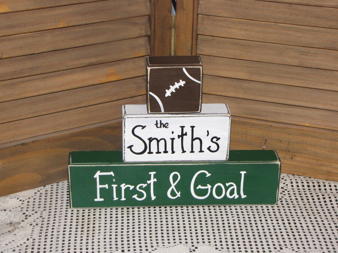 Football Wooden Stacking Blocks Primitive Personalized Wood Shelf ...