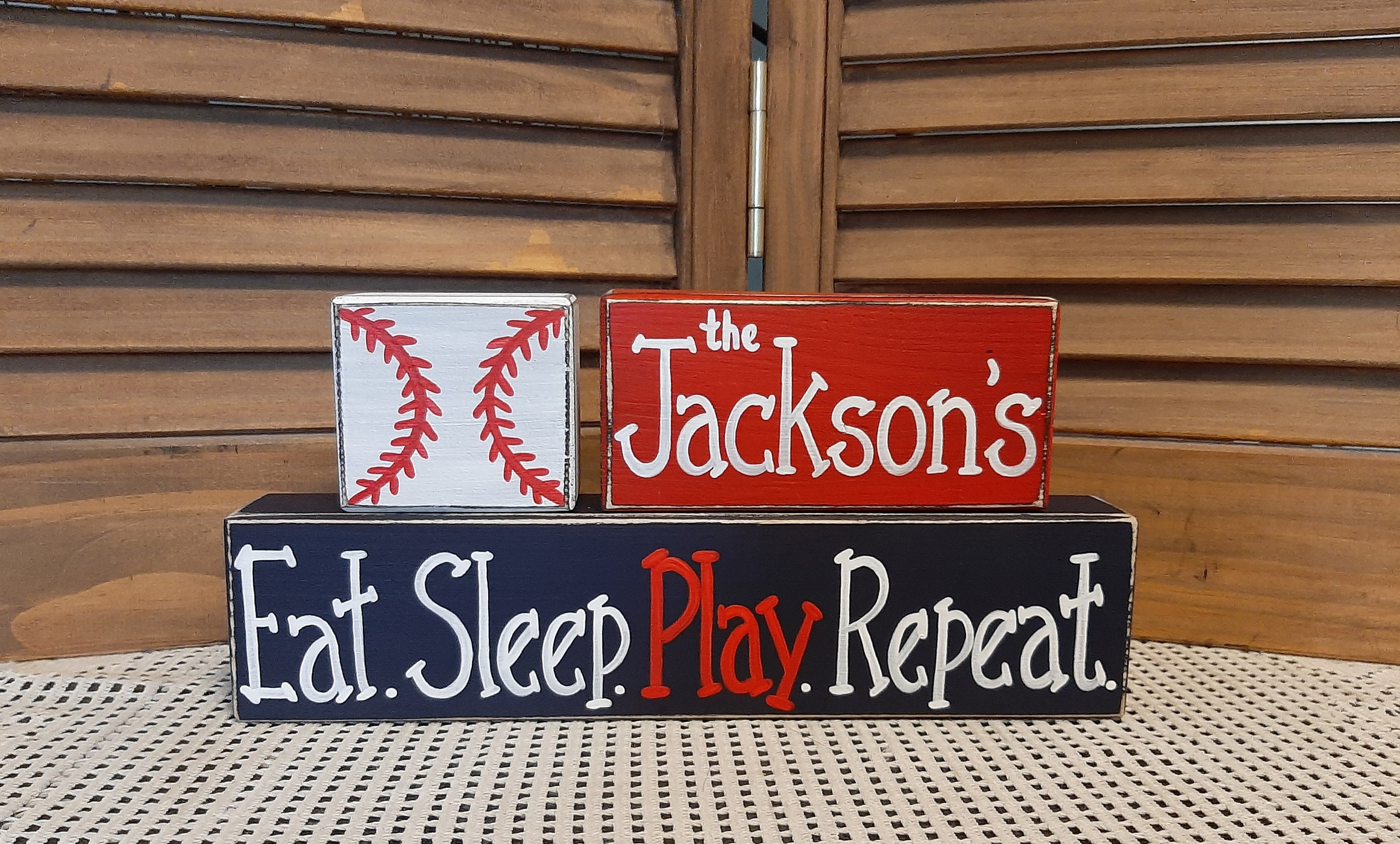 Baseball Wood Primitive Stacking Block Set Personalized Wooden Name ...