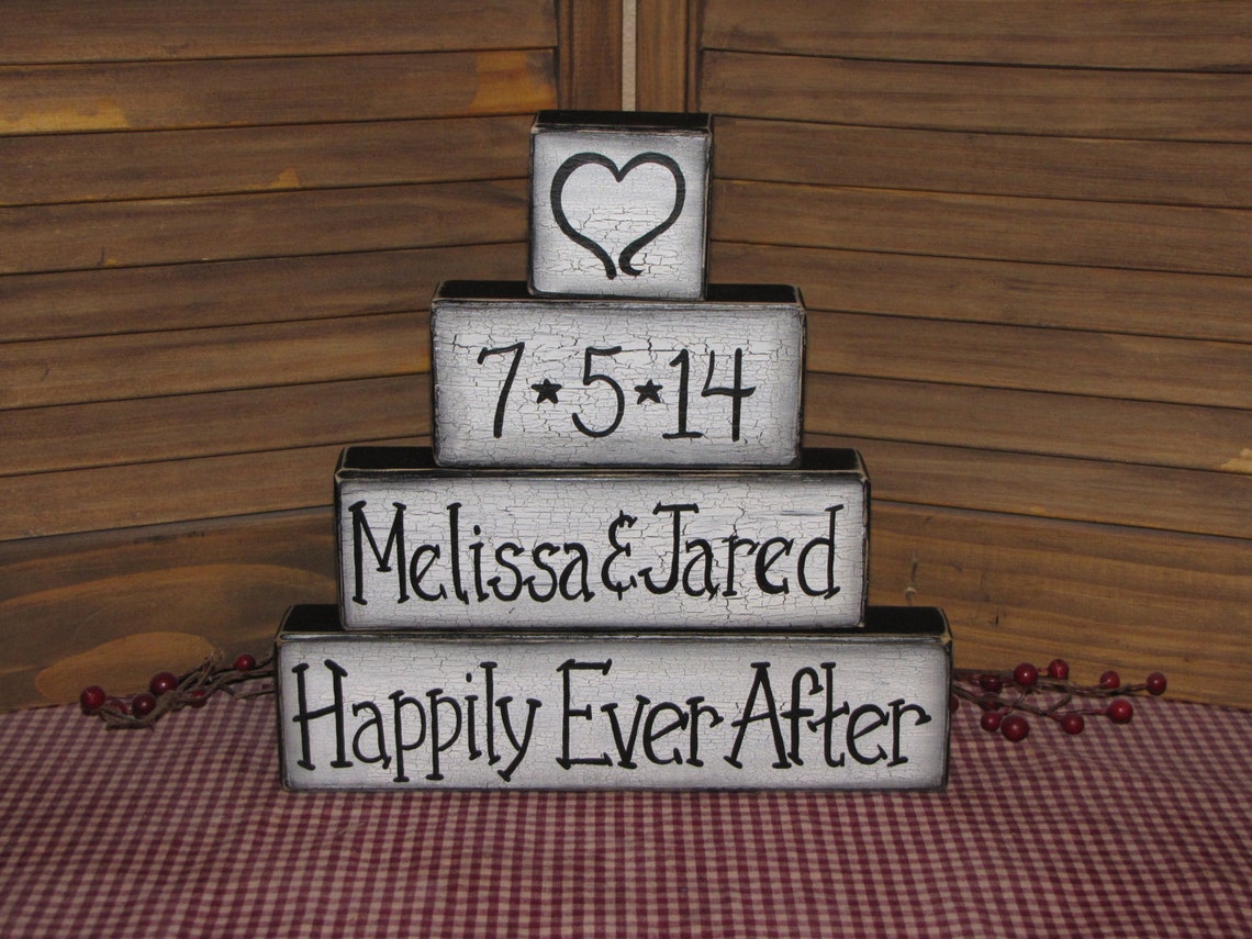 Wedding Anniversary Personalized Wood Block Set Hand Painted - Etsy