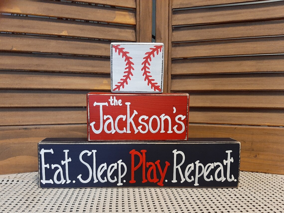 Baseball Wood Primitive Stacking Block Set Personalized Wooden - Etsy