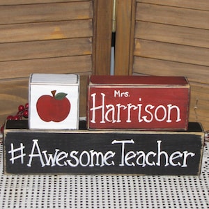 Teacher Gift Personalized Wooden Name Blocks Primitive Classroom Shelf ...