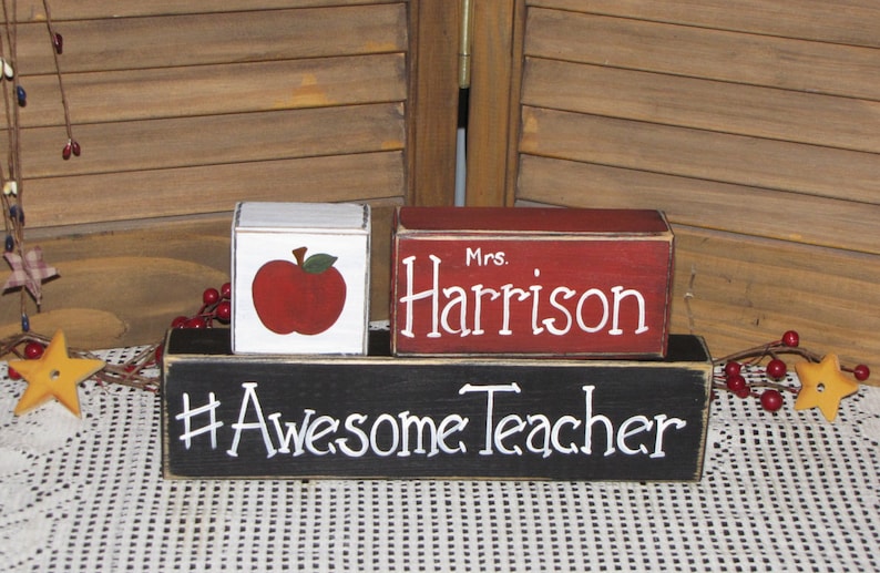 Teacher Gift Personalized Wooden Name Blocks Primitive - Etsy