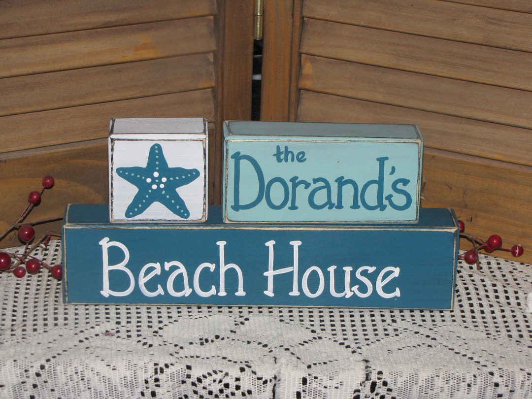 Personalized Primitive Wooden Block Set Beach House Stacking Blocks ...