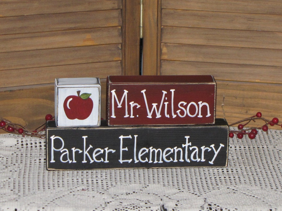 Teacher Personalized Primitive Wooden Block Set Shelf Sitter Country ...