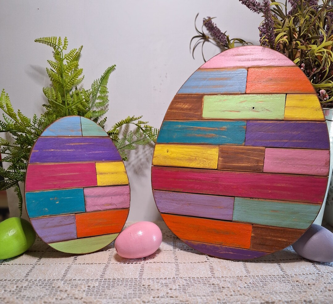 Rustic Primitive Wooden Easter Eggs Spring Wall Hanging Shelf Sitter ...