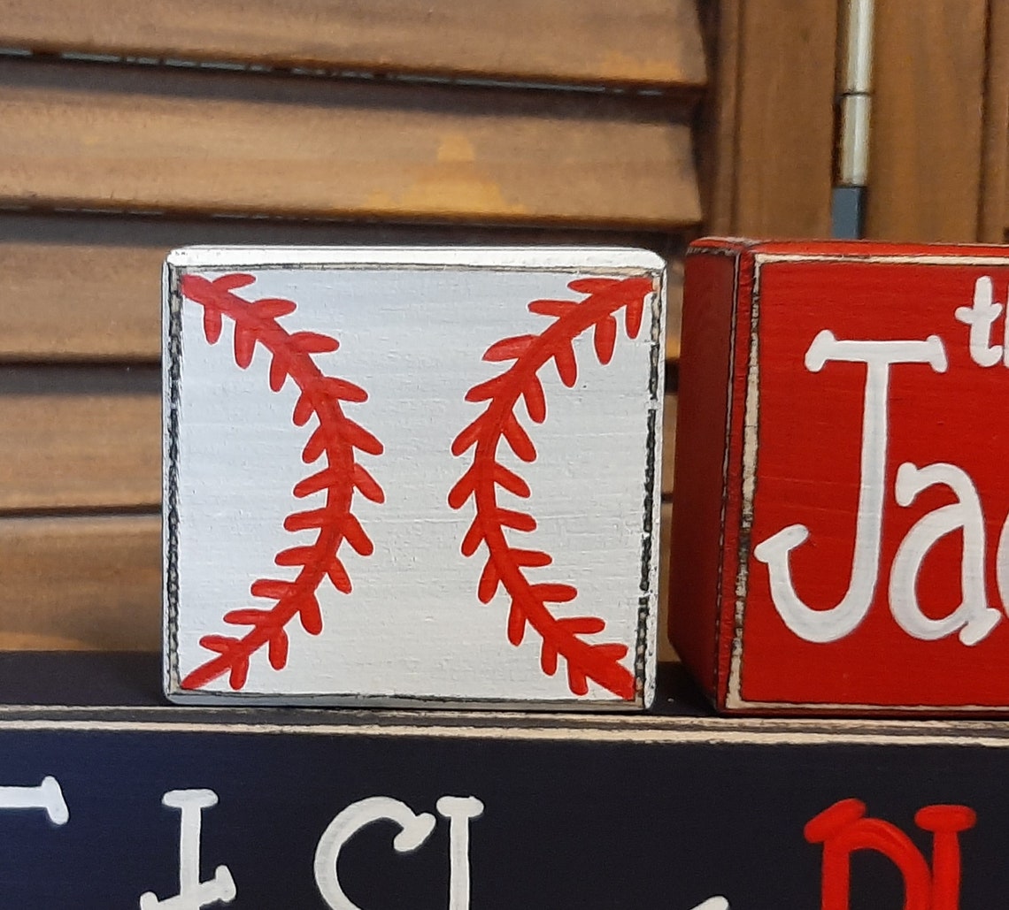 Baseball Wood Primitive Stacking Block Set Personalized Wooden Name ...